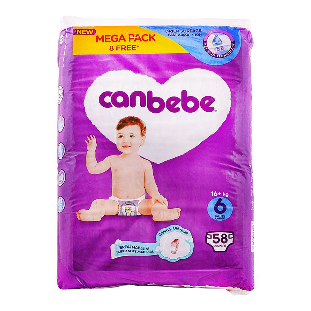 Canbebe Baby Diaper Extra Large-6, 16+ kg, Mega Pack 58-Pack – Shahalami.pk