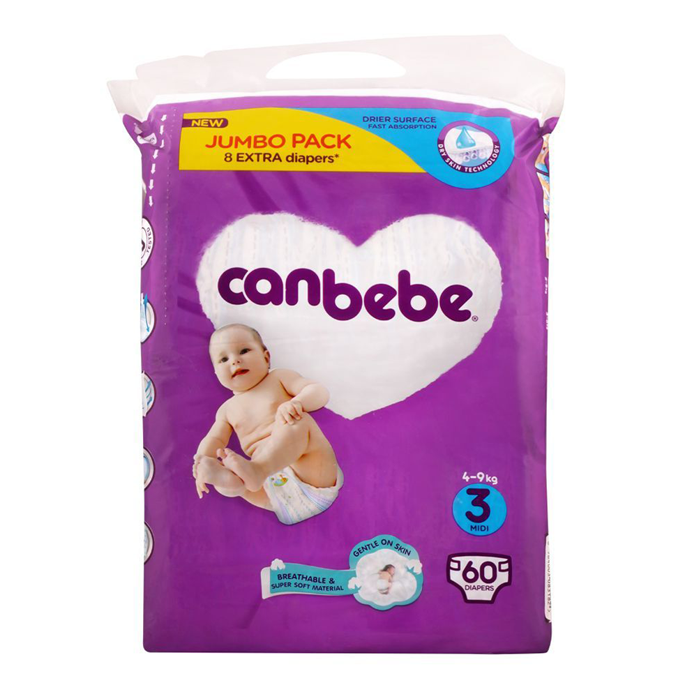 Canbebe Baby Diapers Jumbo Midi, No. 03, 14-9 KG, 60-Pack – Shahalami.pk