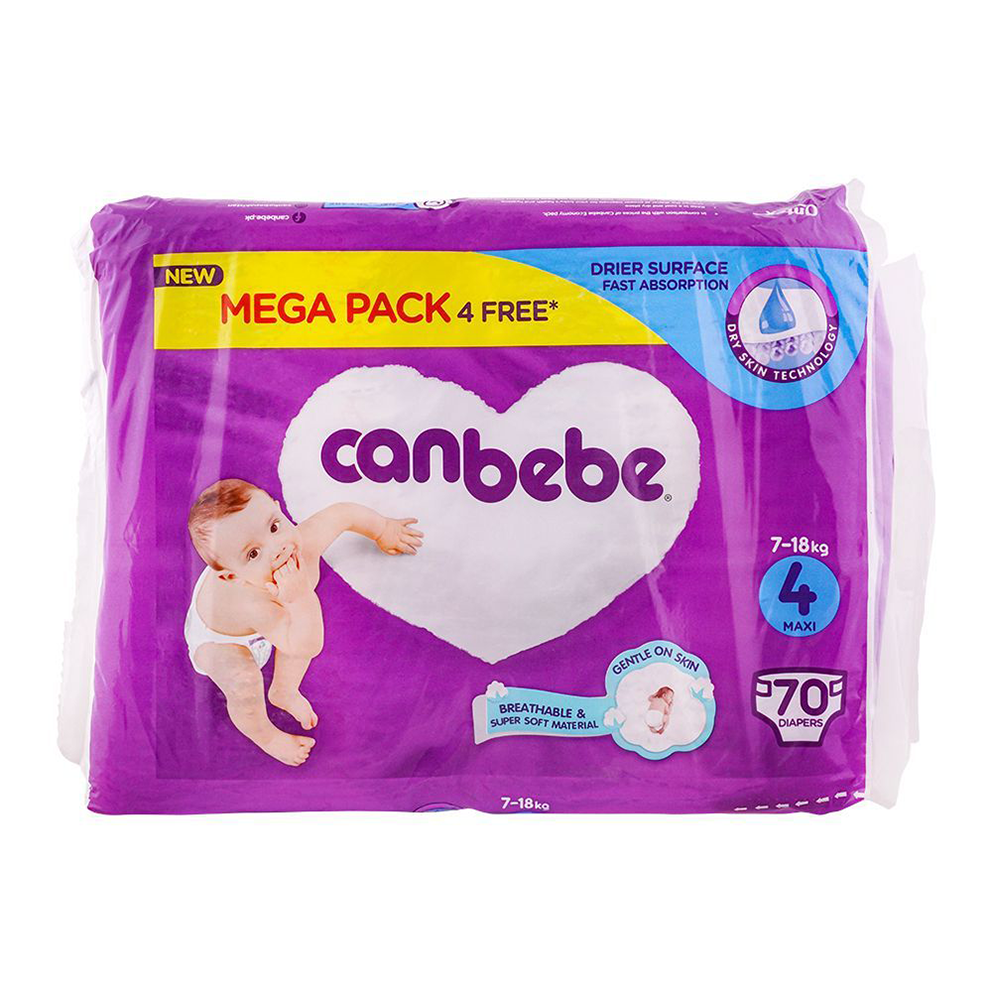 Canbebe Baby Diaper Maxi-4 , 7-18kg, Mega Pack 70-Pack – Shahalami.pk