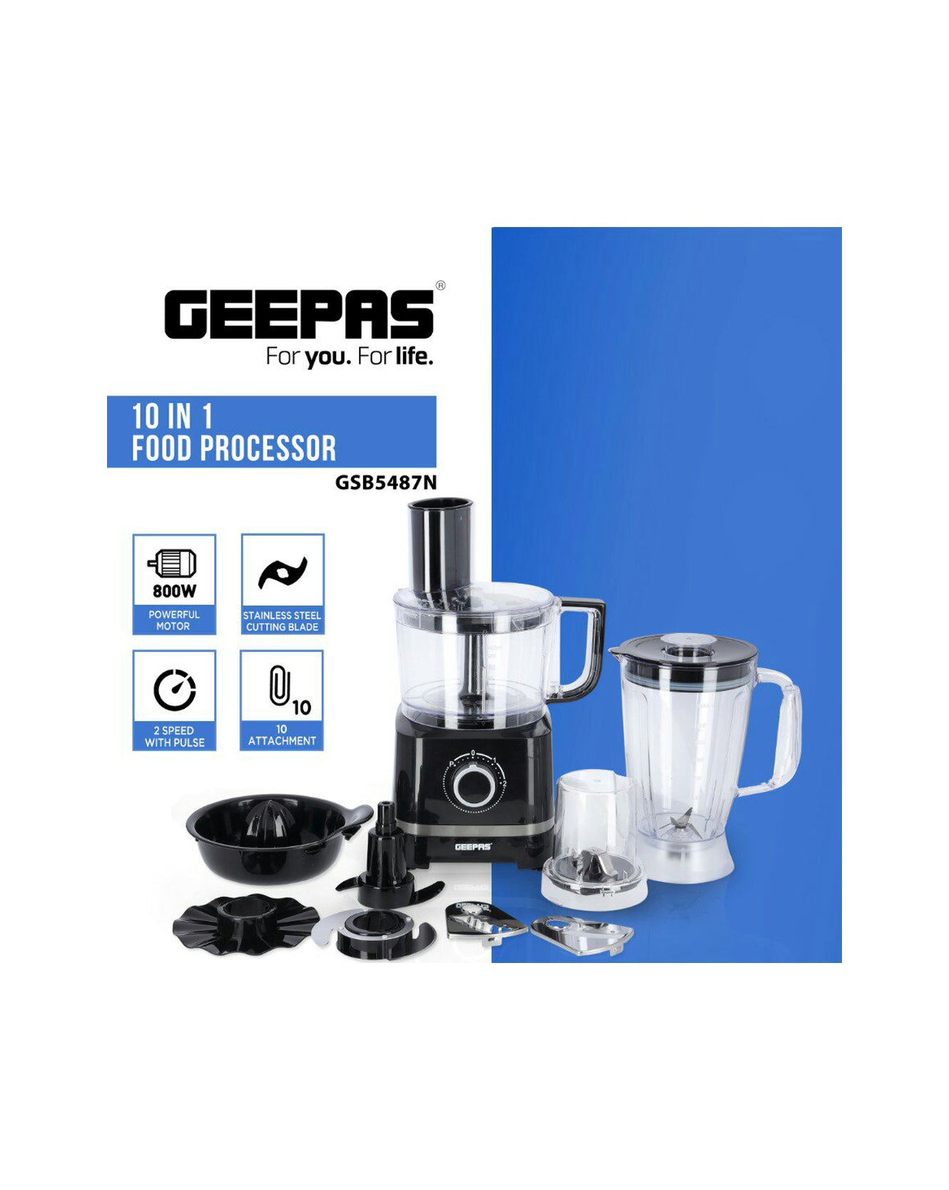 GEEPAS 10-In-1 Food Processor 800w (GSB5487N) – Shahalami.pk